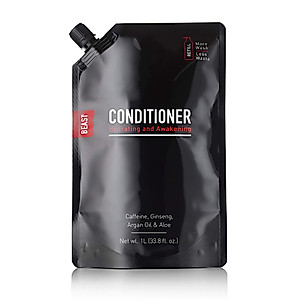 Beast Conditioner Refill Pouch - Hydrating & Awakening With Caffeine, Ginseng & Argan Oil, 1L (33.8 Fl Oz)