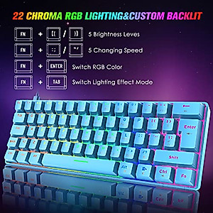 SELORSS Mini 60% Wired Mechanical Gaming Keyboard,22 RGB Chroma Backlit, Compact 62 Full Anti-ghosting Keys, USB C Cable,Replaceable Keycaps,Linear Switch for Gamer/Typist/Xbox/PC/Win/Mac(Blue)