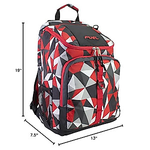 FUEL Top Load Sport Unisex Hiking Camping Carry On Luggage Backpack Bag, for Work, Outdoors, Gym, Red Geo