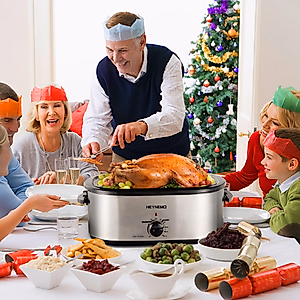 26 Quart Electric Roaster Oven with Visible & Self-Basting Lid, Large Turkey Defrost Warm Function, Adjustable Temperature, Removable Pan Rack, Stainless Steel, Silver