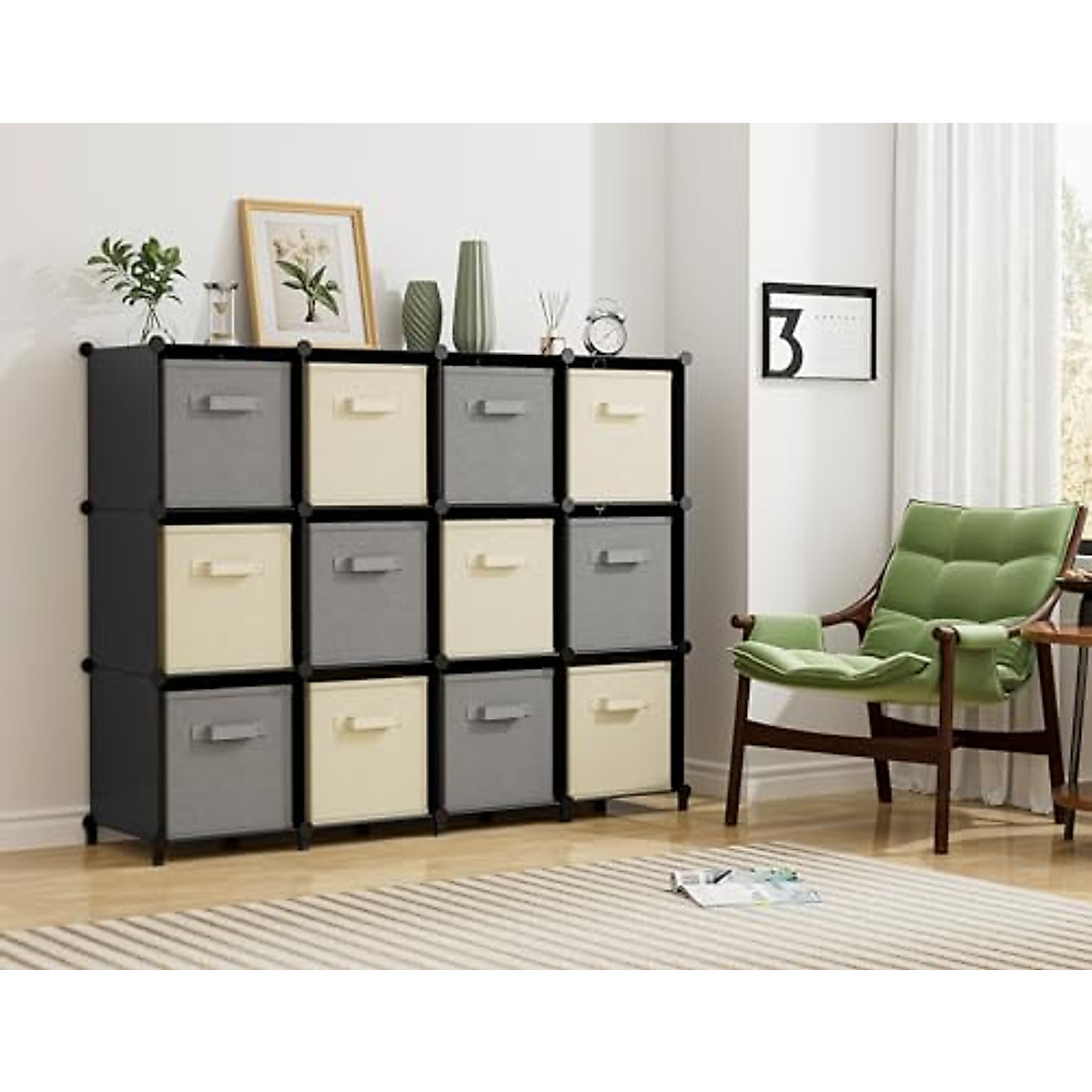 Closet Organizer, 12-cube Closet Organizers and Storage, Portable Closet Storage Shelves, Clothing Storage for Kids, Closet, Bedroom, Bathroom, Office (11.8x11.8x11.8 inch), Black