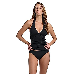 La Blanca Women's Standard Island Goddess Halter Tankini Swimsuit Top, Black, 14