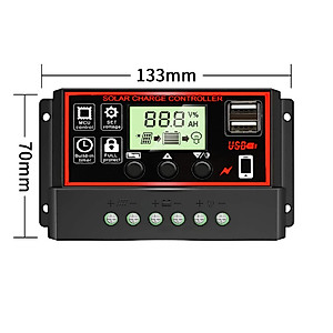 Himino 10A Solar Charge Controller,Solar Panel Battery Intelligent Regulator with USB Port Display 12V/24V (Black)