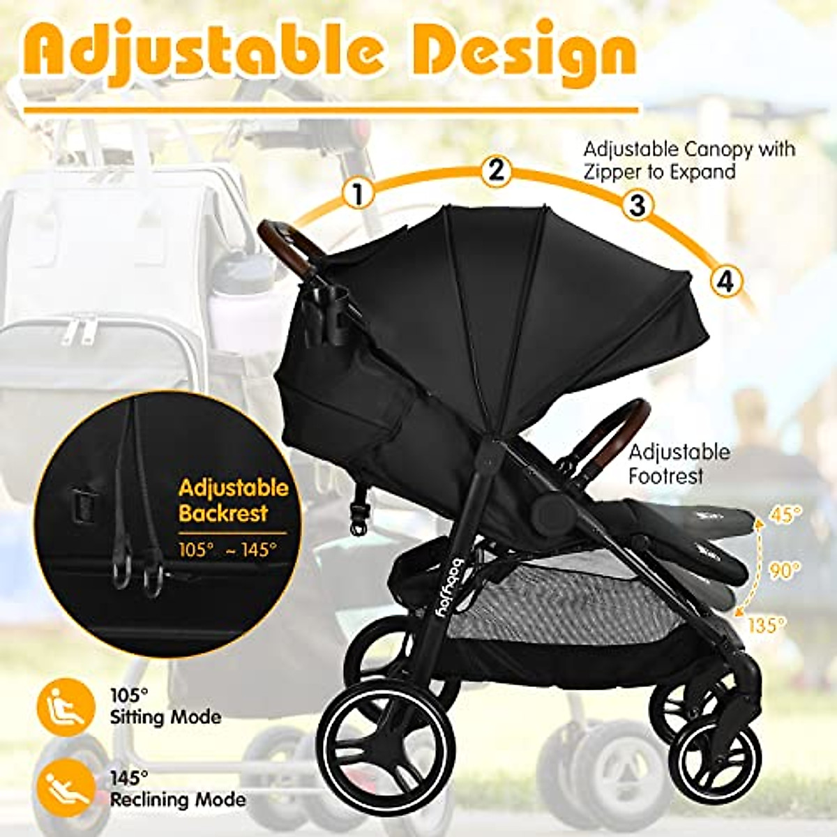 BABY JOY Baby Stroller, High Landscape Infant Carriage Newborn Pushchair with Foot Cover, Cup Holder, 5-Point Harness, Adjustable Backrest & Canopy, Suspension Wheels, Easy One-Hand Fold (Black)