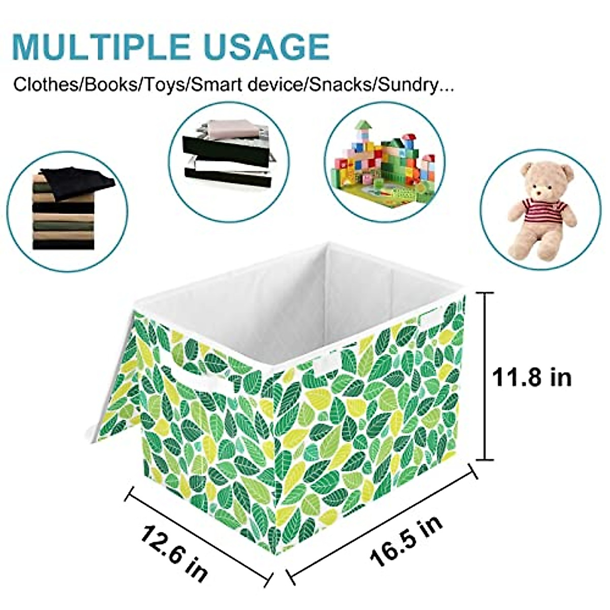 CaTaKu Abstract Leaf Storage Bins with Lids and Handles, Fabric Large Storage Container Cube Basket with Lid Decorative Storage Boxes for Organizing Clothes
