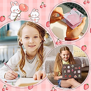 497 Pcs Kawaii School Supplies Cute Pens Retractable Black Ink Kawaii Bunny Index Sticker Cute Pink Sticky Notes Strawberry Stickers Cute School Stationery Set Supplies for Girls Kids