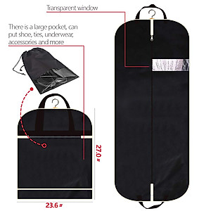2 Pack 54" Gusseted Garment Bags with Extra Large Pockets for Travel, Breathable Foldable Suit Covers Mens Womens Hanging Bag for Clothes Shirts Dresses Coats, Black