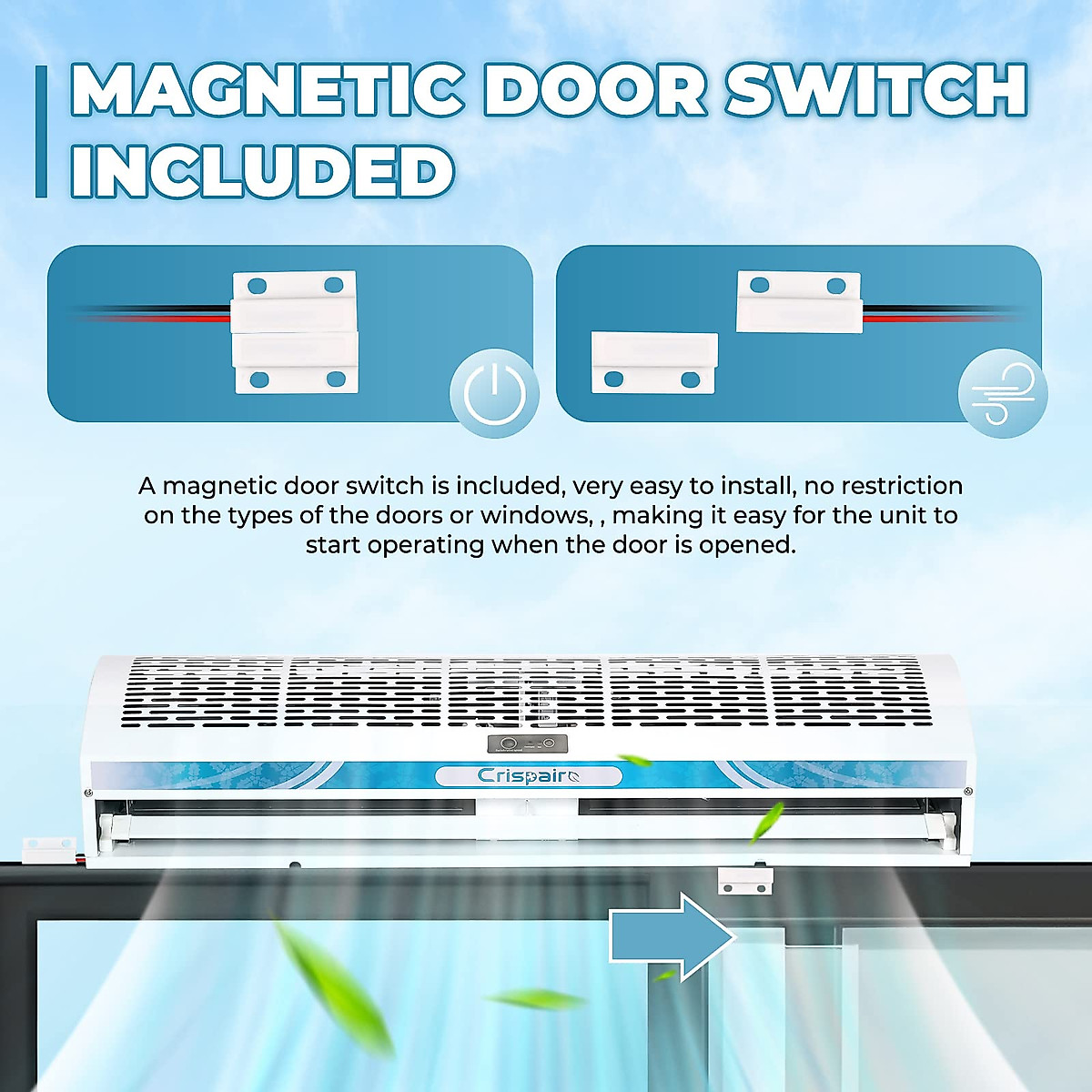 Crispaire 36'' Air Curtain Magnetic Door Switch Included 2 Speeds 2559FPM/1527CFM Uncooled & Unheated Super Power Commercial Indoor Easy-Install Industrial 110V (36''-Door Switch)