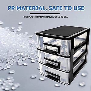 LNQ LUNIQI 3 Tier Plastic Drawer Type Closet,Portable Storage Cabinet Sundries Storage Cosmetics Jewelry Storage Box for Home Office(Black &Transparent)