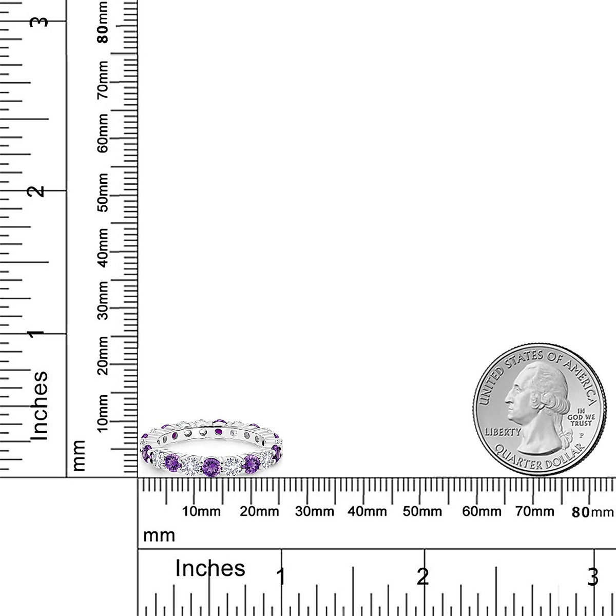 Gem Stone King 925 Sterling Silver 3MM Purple Amethyst and 3MM White Created Sapphire Eternity Band Ring For Women (1.00 Cttw, Round 3MM, Gemstone Birthstone, Available In Size 5, 6, 7, 8, 9)