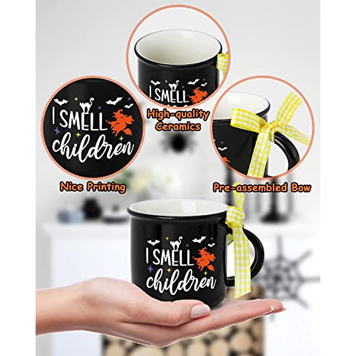 Nefelibata Mini Coffee Mugs, Halloween Witch Tiered Tray Decor Espresso Cups Farmhouse Home Kitchen I Smell Children Centerpieces Decorations Housewarming Novelty Gift 3PCS