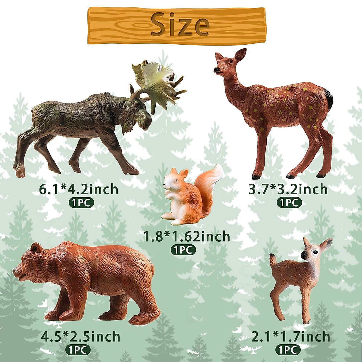 40 PCS Woodland Animals Figures Model Trees, 5 Pcs Animal Toy Figurines and 35 Pcs Mixed Plastic Trees Forest for Woodland Cake Toppers Decorations Birthday Party Supplies