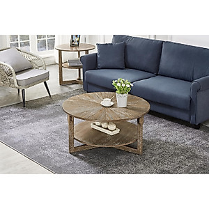 DS-HOMEPORT Wood Round Coffee Table for Living Room, 2 Tier Circle Rustic Coffee Table with Storage, Coffee Table for Apartment, Easy Assembly (Dark Brown,35" Dx35 Wx18 H)