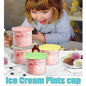 4 Pack Containers Extra Replacement for Ninja Creami Pints and Lids, (16oz) Cups Compatible with NC301 NC300 NC299AMZ Series Ice Cream Maker - Dishwasher Safe, Leak Proof Lids Pink-Mint-Grey-Blue