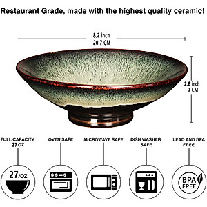 jinsongdafa Ceramic Japanese Ramen Noodle Soup Bowl Set of 2 - For Ramen, Pho,Soup,Salad, pasta, Asian Dishes,Udon noodles,Chinese Large Ramen Bowl - Microwave dishwasher oven safe, Black 8.2 Inch