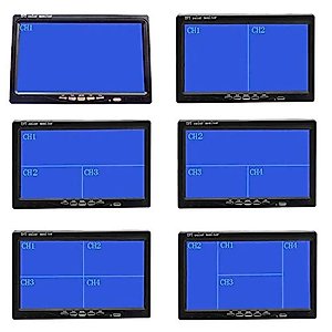 Hikity 7 inch Vehicle Backup Camera Monitor only, Quad Split HD LCD Display Screen, Car Monitor for SUV Van RV Truck, V1/V2/V3/V4 Video Input, 9V/36V + Headrest Mounting Bracket & Dash Stand