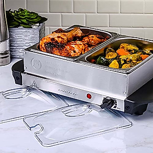 OVENTE Electric Buffet Server and Food Warmer with Temperature Control Perfect for Parties, Dinners and Entertaining, Two 1.5 Quart Chafing Dish Set with Stainless Steel Warming Tray, Silver FW152S