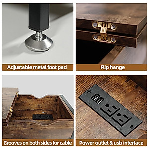 TooCust End Tables Living Room with Charging Station, Flip Top Side Table with USB Ports and Outlets, Couch End Tables, Narrow End Tables with 5.5" Deep Flip Top Drawer(11.2" D x 24" W x 24" H)