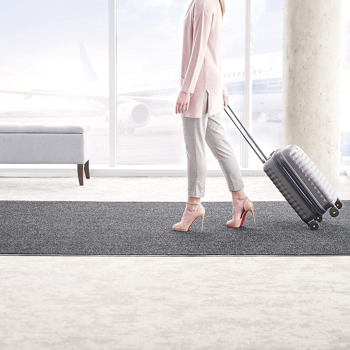 Consolidated Plastics Brush Dry Indoor/Covered Outdoor Entrance Floor Mat, 3' Width x 4' Length, Charcoal