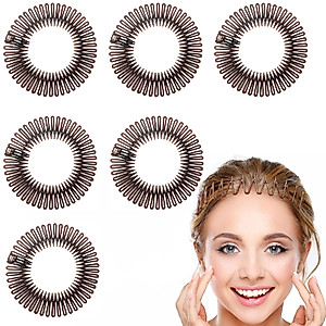AEGYPIUS 6 PCS Full Circular Stretch Comb Headbands, Plastic Flexi Comb Circle Headbands with Teeth for Women's Hair, One Size Fits Most, Brown