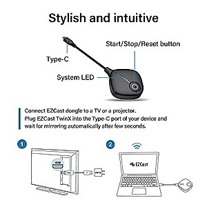 EZCAST TWINX Package | Wireless HDMI / USB-C Transmitter and Receiver Kit, Support DP Alt Mode.