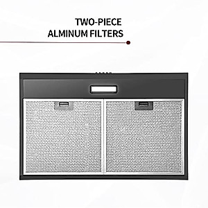 SNDOAS Range Hood 30 inch Under Cabinet with Charcoal Filter,Ductless Range Hood w/ 3 Speed Exhaust Fan,Stainless Steel Black Range Hood w/LED Light,Push Button,Under Cabinet Kitchen Hood