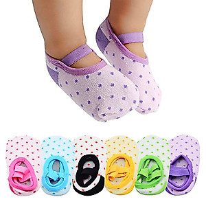 Ashtonbee Toddler Ballet Socks with Grip 6 Pairs, Non-skid Slipper Socks for Kids, Machine-washable Toddler Grip Socks and Baby Socks for 9-32 Months