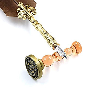 GC QUILL MU-03 Quill Pen Set Unique Half-Patterned Feather Pen Gift Set with 6 Nibs 1 Calligraphy Ink 1 Wax Seal Stamp 1 Pen Holder 1 Sealing Wax, Gift for Writers Kids Students