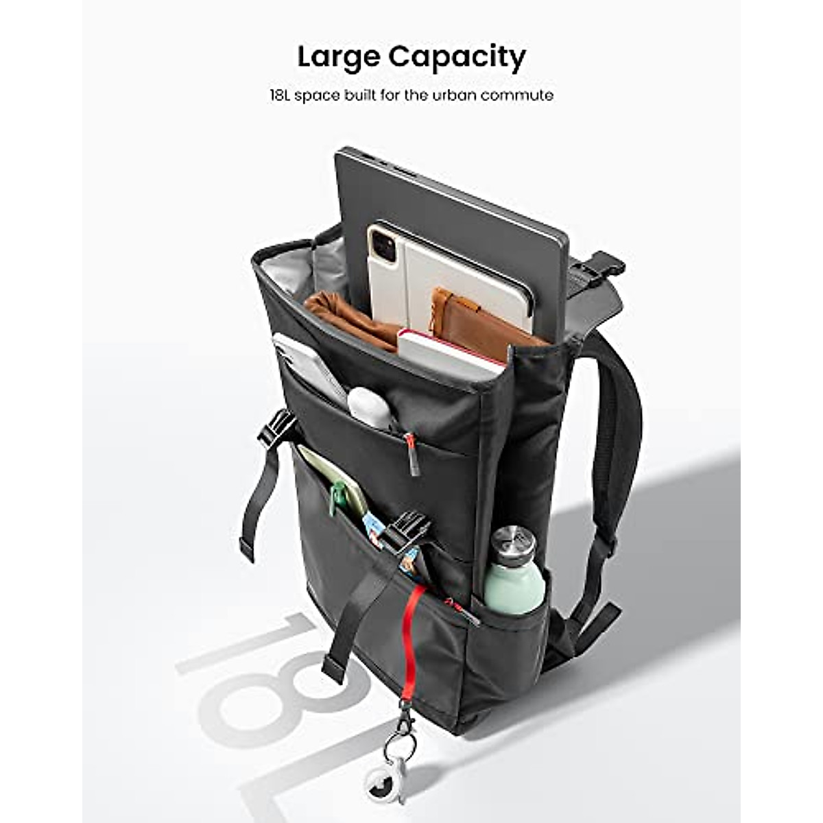 tomtoc Flap Laptop Backpack, Lightweight, Water-Resistant College Travel Casual Daypack, Slim Durable Work-pack Rucksack for 13-16 Inch MacBook Laptop, Large Capacity, 18L, Black