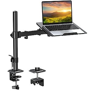 MOUNT PRO Single Laptop Mount with Tray for Laptop up to 17 inches, Holds Up to 17.6lbs, Fully Adjustable Notebook/Laptop Desk Mount Stand, Heavy Duty Laptop Arm Mount with Clamp and Grommet Base