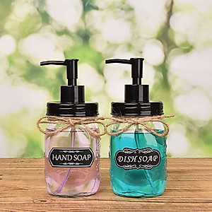 Elwiya Mason Jar Soap Dispenser - 16 Ounce Glass Mason Jar with Plastic Pump and Lid - Rust Proof - Rustic Bathroom Accessories &Kitchen Home Decor - 2 Pack
