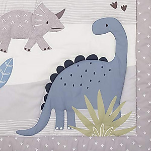 Carter's Dino Adventure Gray and Blue 3 Piece Crib Bedding Set - Comforter, Fitted Crib Sheet, and Crib Skirt