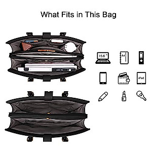 ECOSUSI Laptop Tote Bag for Women Fits Up to 15.6 Inch PU Leather Briefcase Office Handbags Large Capacity with 3 Divided Compartments