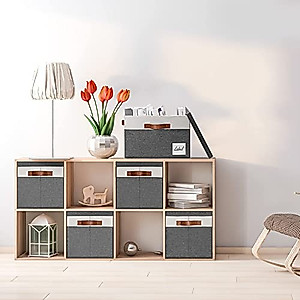 GhvyenntteS Storage Bins (6-Pack) Large Closet Storage Bins with Lid and 3 Handles, Sturdy Fabric Cube Storage Boxes with Label Window for Home Bedroom Office (Grey, 15" x 11" x 9.6")