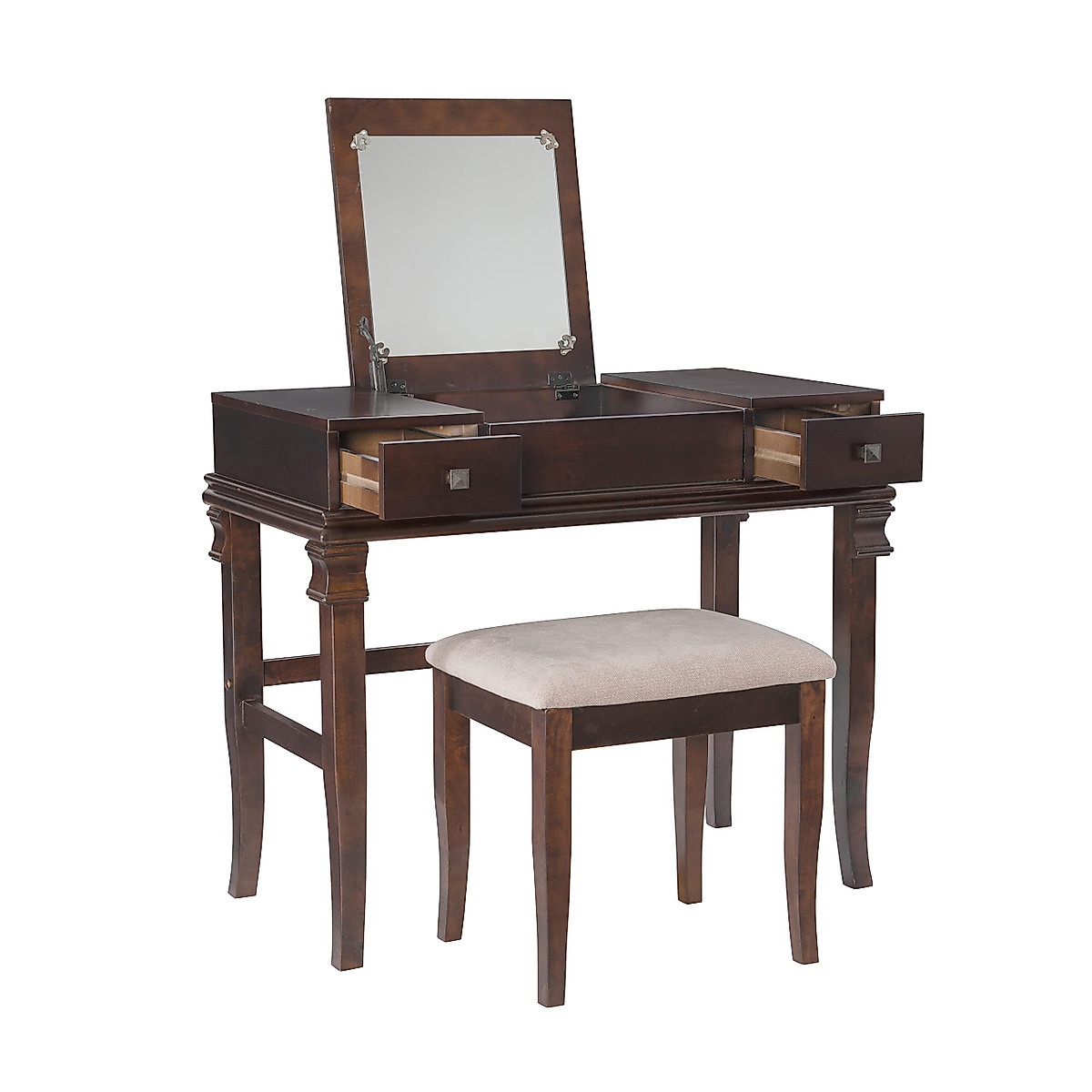 Linon Angela Walnut Vanity Set,30" x 36" x 18"