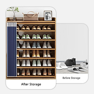 LOERSS Freestanding Organizer,6 Tiers Large Shoe Rack Shoe Storage Shoe Organizer,Shoe Rack,Storage Cabinet, 24 Pairs Shoe Rack Organizer For Entryway, With Curtain