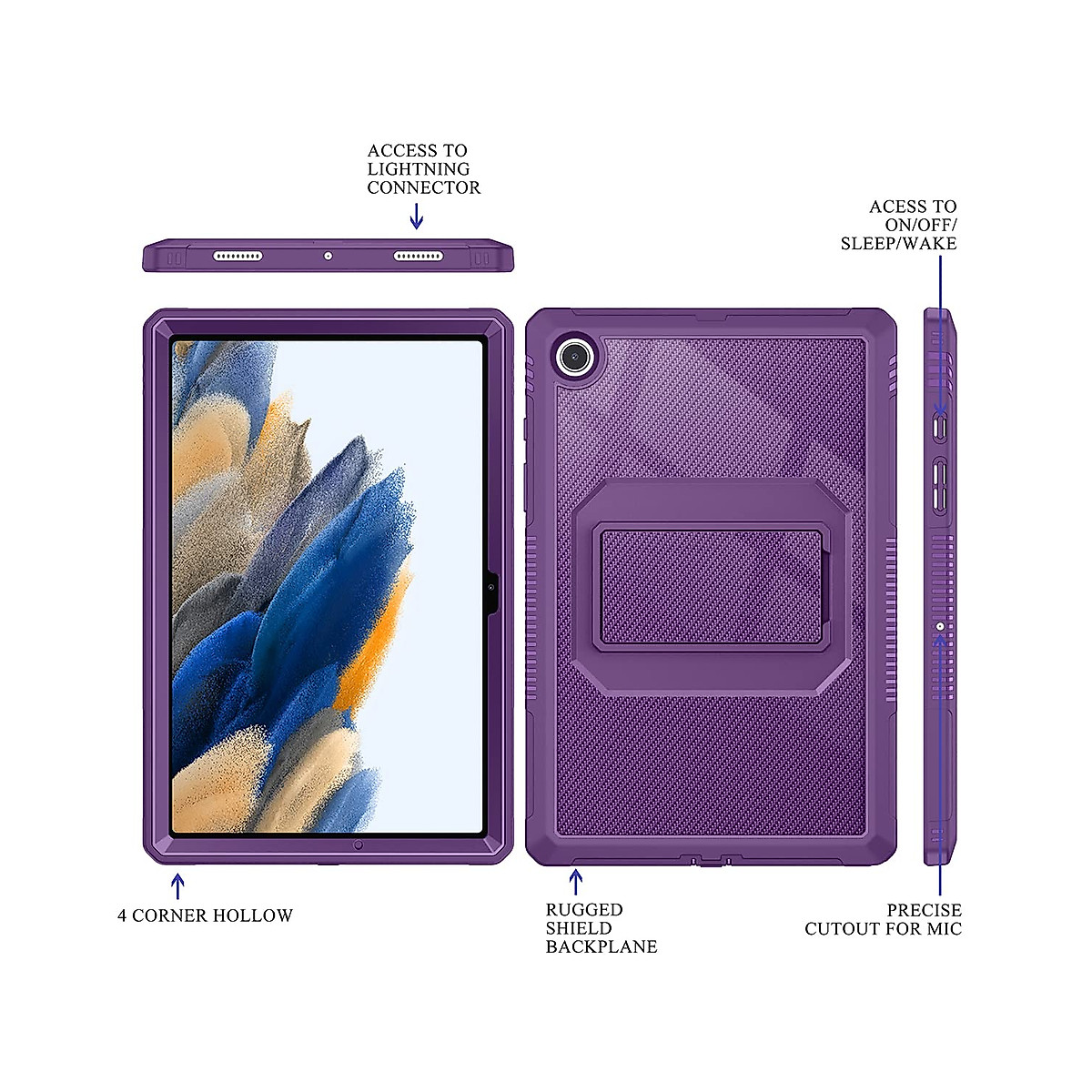 Supveco Case for Samsung Galaxy Tab A8 10.5 Inch 2022 Release, Dual Layer Full Body Shockproof Protective Case with Built-in Screen Protector Cover for Galaxy Tab A8 10.5'' [SM-X200/X205/X207]-Purple