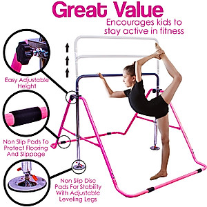 Upper Midland Products Gymnastic Bar for Girls, Adjustable Gymnastics Equipment for Home for Kids Training (Pink)
