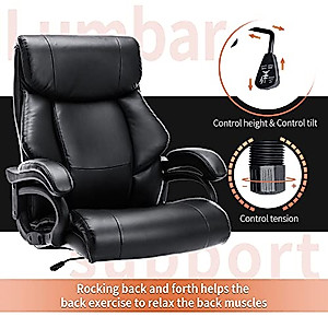 Big and Tall Office Chair 400lbs, Massage Office Chair 2-Point Vibration, Heavy Duty Executive Desk Chair with Thick Padded Strong Metal Base Quiet Wheels,Ergonomic Design for Back Pain, Black