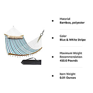 Double Hammock Swing Quilted Fabric, Ohuhu 2 Person 11 FT Portable Hammocks with Folding Bamboo Spreader Bar & Pillow, Large Hammock Bed for Indoor Outdoor, Tree Hammock for Yard Porch Garden Balcony