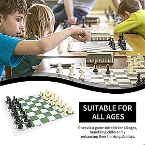 Portable Chess & Checkers Set, 42cm Tournament Chess Mat with Chess & Storage Bag, PU Leather Tournament Roll Up Chess Board Travel Chess Sets(Size:42cm)
