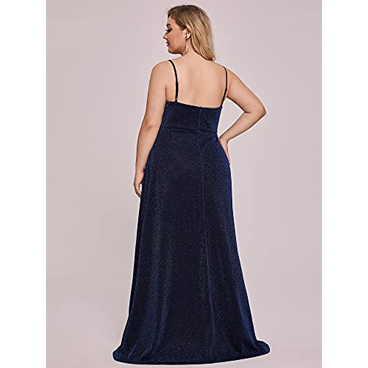 Ever-Pretty Women's Glitter Side Slit A-line Plus Size Evening Dresses for Party Navy Blue US16