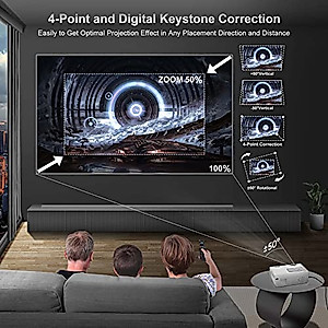 Mini Projector with Wifi and Bluetooth - Salange 5G Native 1080P Projector 4K Support, 12000 Lux Outdoor Movie Projector Portable, 4P/4D Keystone, 50% Zoom, Compatible w TV Stick, HDMI, PS5, PC, Phone