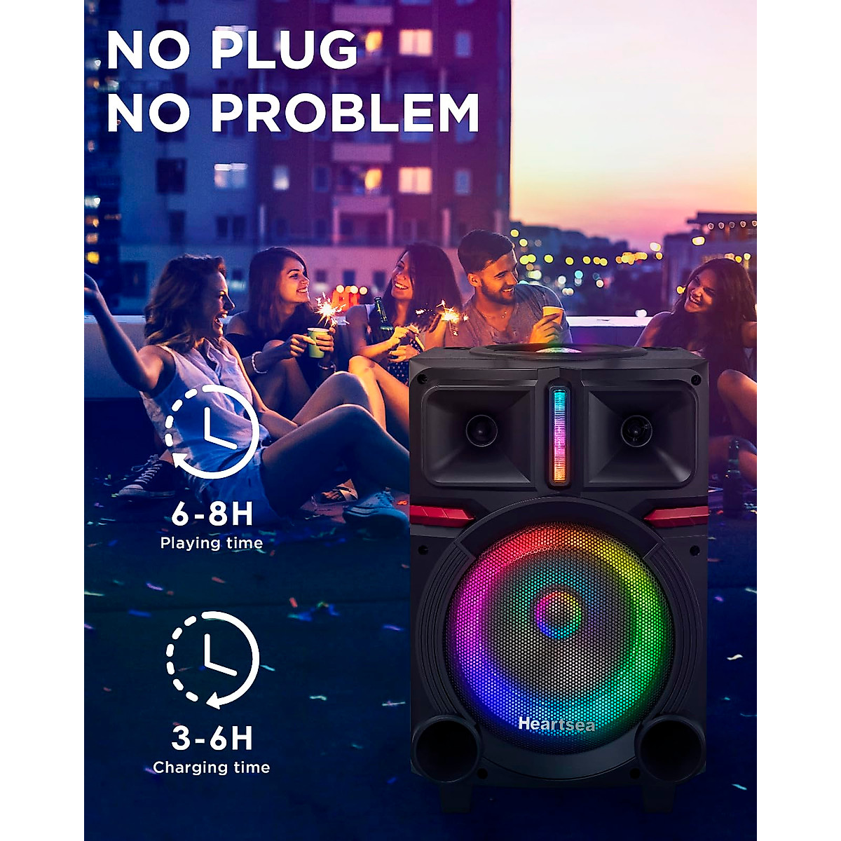 HEARTSEA Karaoke Machine with 2 Wireless Microphones for Kids, Portable Bluetooth Singing Speaker Adults with Disco Ball + Lyrics Display Holder - TF Card/USB/FM Radio for Parties Recording