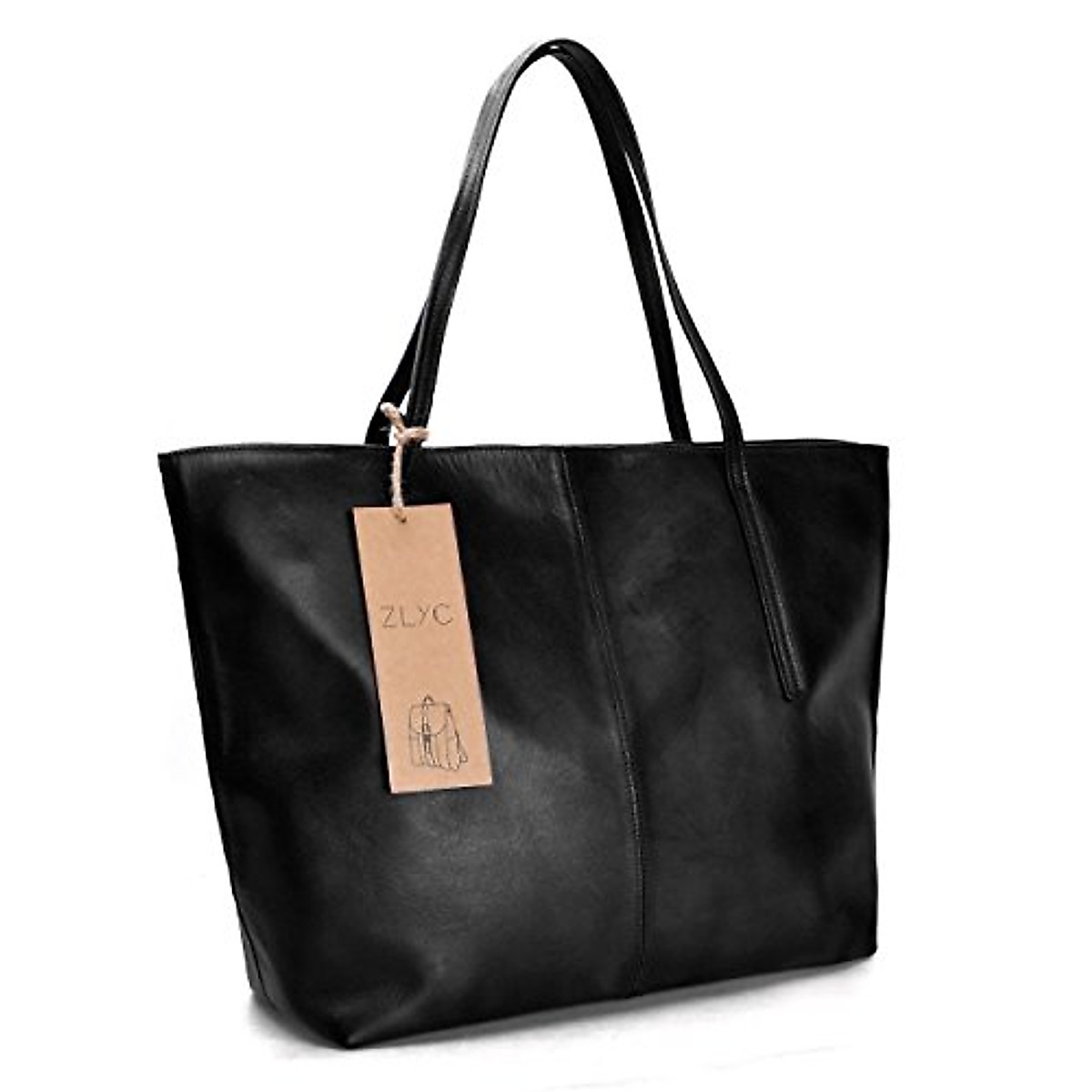 ZLYC Women Vintage Dip Dye Leather Tote Bag Handbag Large Zippered Shoulder Bag, Black