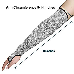 DEYAN Cut Resistant Sleeves, 2 Pairs Level 5 Arm Protection Sleeves with Thumb Hole, 18 inch Extra Long Arm Protectors, Safety Arm Guard for Garden Farm Yard Working, (Black,Grey)