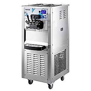 VEVOR Commercial Ice Cream Machine with Two 12L Hoppers Soft Serve Machine with 3 Flavors Commercial Ice Cream Maker 2500W Compressor Soft Ice Cream Machine with LCD Panel for Restaurants Snack Bar
