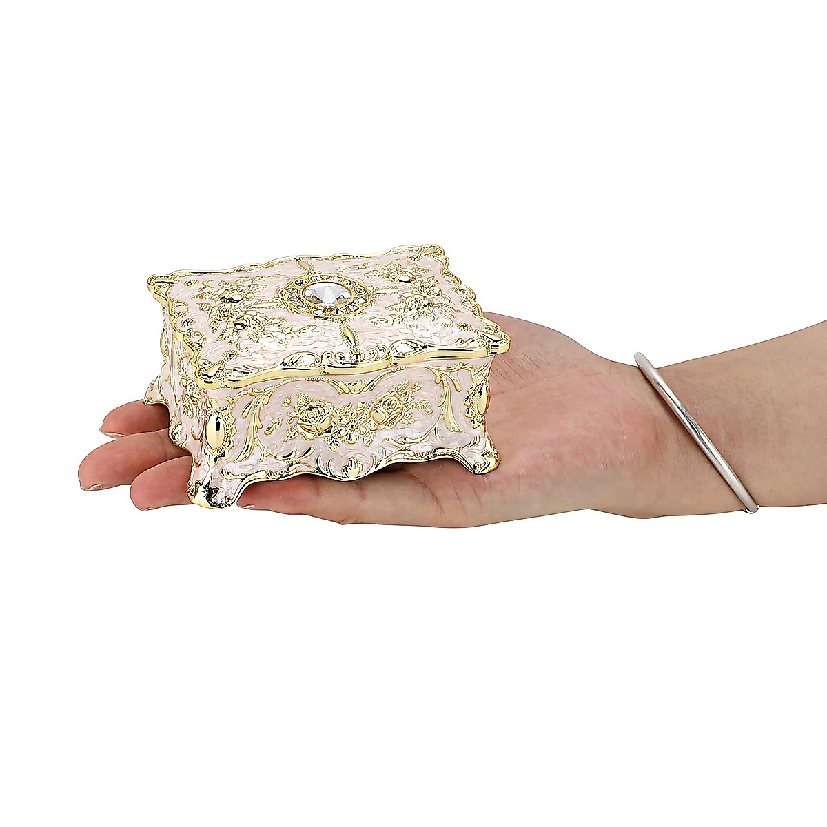 Hipiwe Vintage Jewelry Box, Small Enameled Trinket Box Organizer Rectangular Treasure Chest Box Jewelry Decorative box Keepsake Gift Box Case for Women Girls,3.7x 2.7x 2 inch