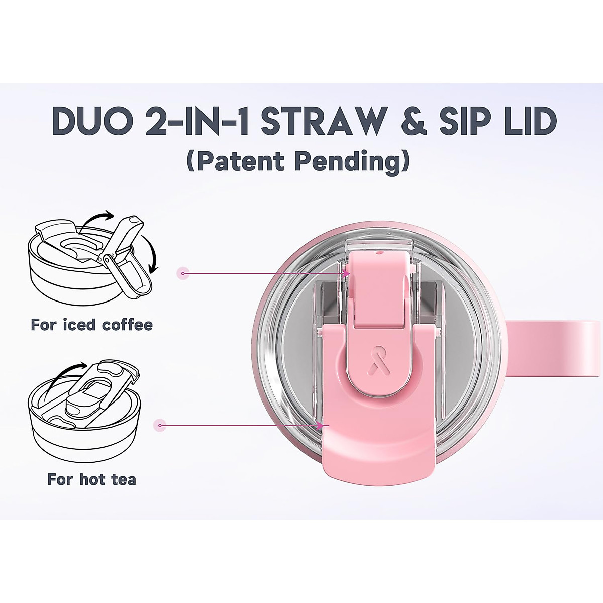 Meoky 40oz Tumbler with Handle, Stainless Steel Travel Mug with 2-in-1 Straw and Sip Lid, Vacuum Insulated Coffee Mug, 100% Leak Proof, Keeps Cold for 34 Hours or Hot for 10 Hours (Flamingo)