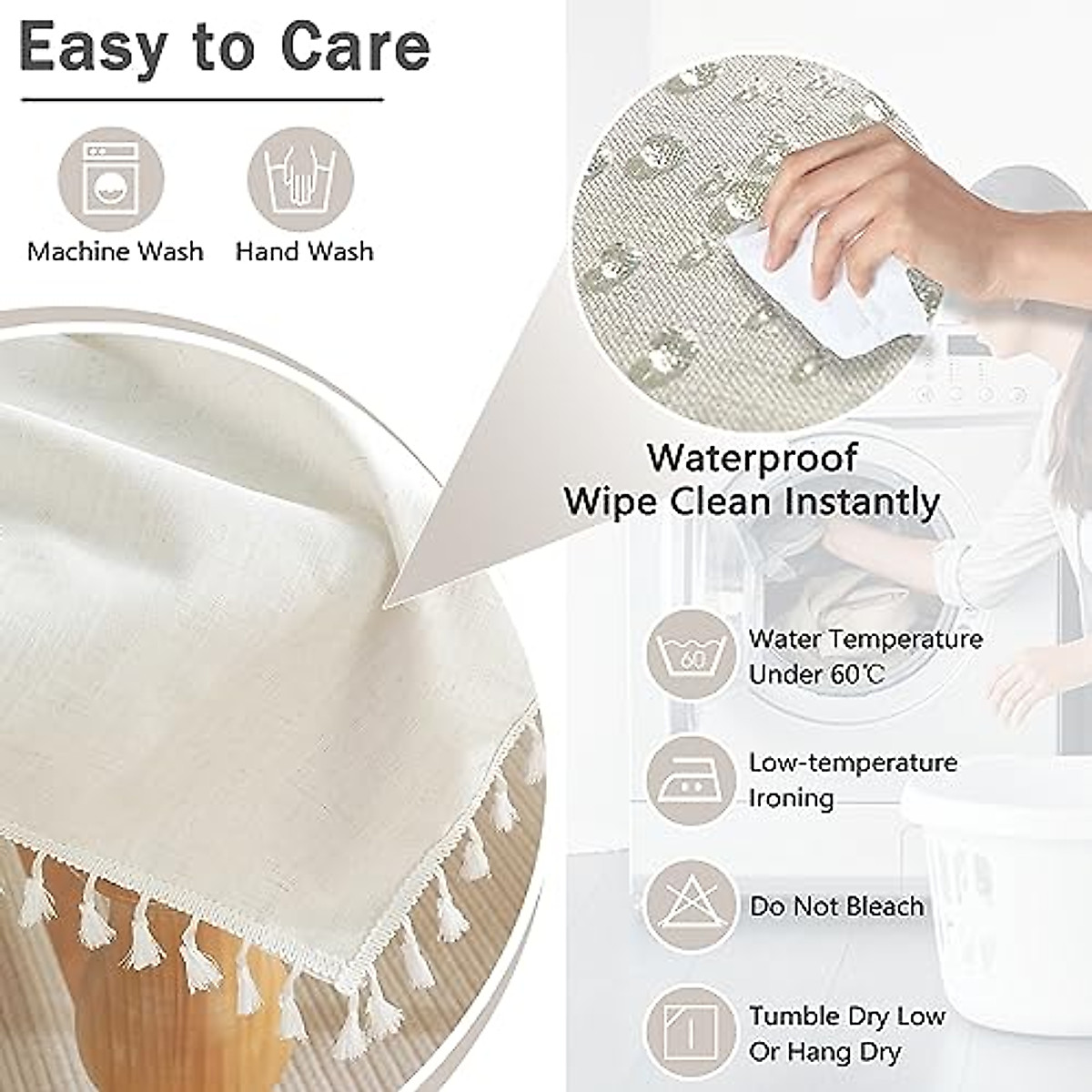 JIALE Table Cloth Rectangle Table, Heavy Duty Cotton Linen Waterproof Tablecloths Farmhouse Tablecloth, Soft and Wrinkle Free Table Cover with Tassels, 55''x70'', 4-6 Seats